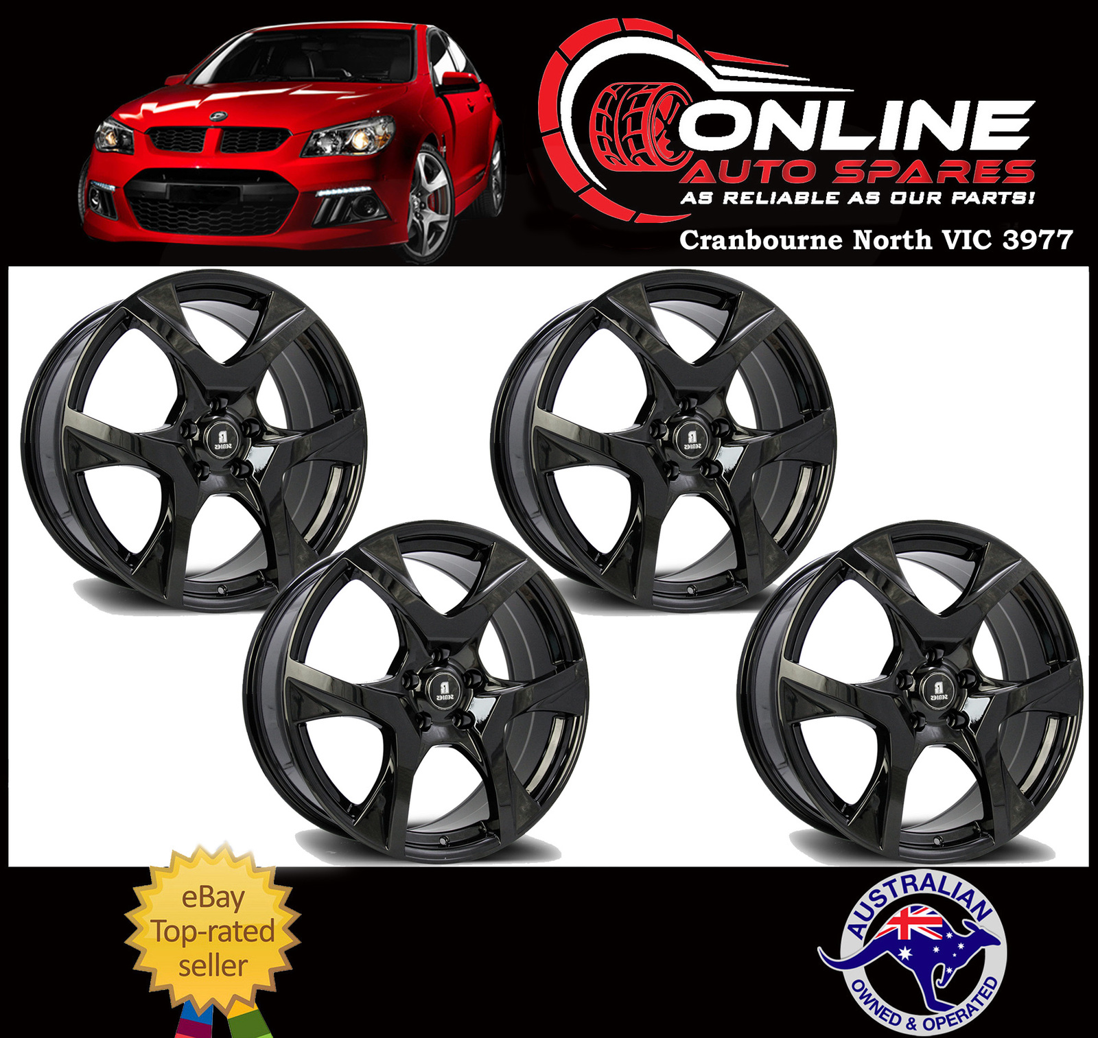 20" VF R8 Style Wheel Set x4 Gloss Black 20x8.5 5x120 Suit Commodore VB ...